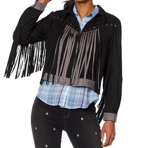 Sheryl Crow | Jackets & Coats | Sheryl Crow Cropped Black Gray Faux ...